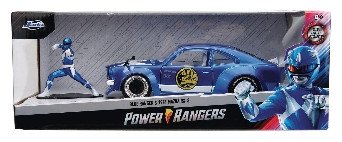 Jada Toys Power Rangers 74 Mazda RX-3 with Blue Ranger Figure 1/24 Veh ...